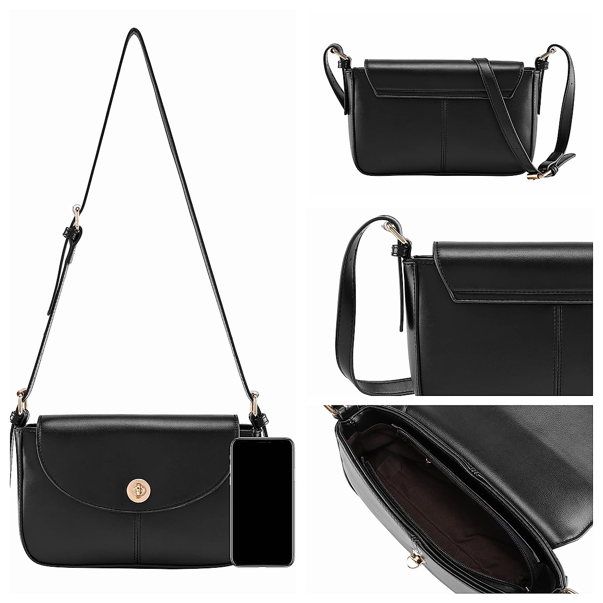 Ayliss Women Crossbody Handbag Purses Shoulder Handbag PU Leather Fashion Vegan Classic Envelope Saddle Purse Bag (Black)
