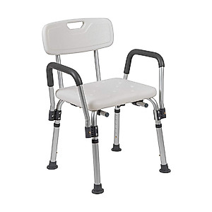Flash Furniture HERCULES Series 300 Lb. Capacity, Adjustable White Bath & Shower Chair with Depth Adjustable Back
