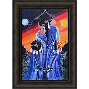 Home Cabin Décor Balance by Betty Albert 16x22 Native American Indian Couple Man Woman Sun Moon Framed Art Print Picture