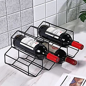 Countertop Wine Rack Freestanding, Small Wine Holder Stand Metal Wine Rack Honeycomb, Black 9 Wine Bottle Holder Organizer for Water Bottle, Tabletop Wine Storage Holder Rack for Home Kitchen Bar
