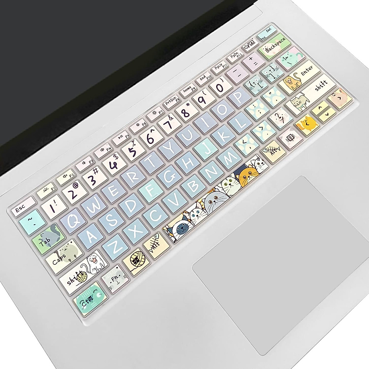 WSLUCKO Keyboard Cover Skin for Microsoft Surface Laptop 4 13.5 & 15 Inch and Surface Laptop 3 13.5'' & 15'', Cute Printing Waterproof Silicone Keyboard Protector,Cute Cat