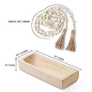 Warm Toast Designs - Wooden Dough Bowl with Stylish Wooden Bead Garland - Dough Bowls for Decor - Wooden Bowls for Decor Make a Beautiful Addition to your Home
