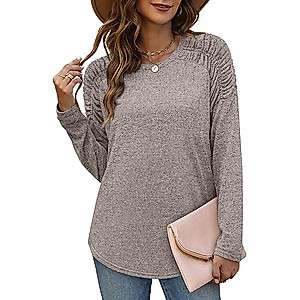 Womens Tops Dressy Casual Long Sleeve Shirts for Women Trendy Fall Beige Tops L
