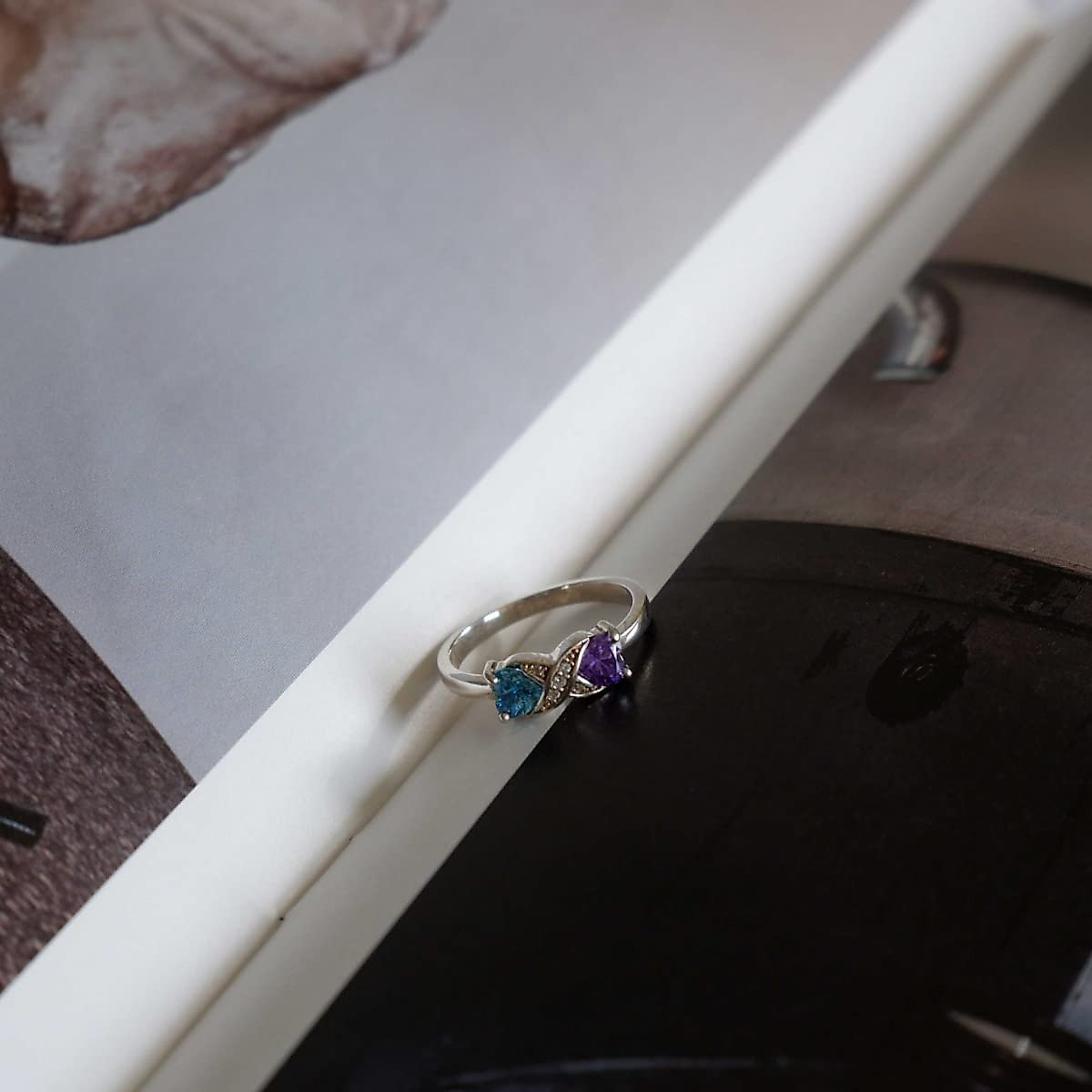 Birthstone Rings Promise Ring for Mothers Her Best Friend 2 Personalized Day Mother Daughter Jewelry Women Friendship Gifts Couple Engagement Heart Double Name Two Engraved Custom Sterling Silver (Silver-11)