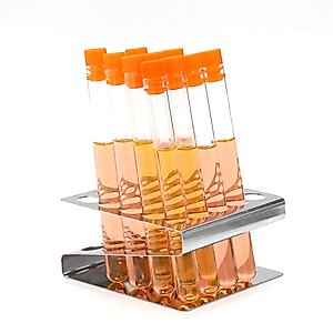 ULAB Scientific Test Tube with Tube Rack, Z Shape Stainless Steel Tube Rack, Suitable for Tubes of Dia.≤16mm, 10pcs of 16ml Cylindrical Glass Test Tubes with Flange stoppers, UTR1002