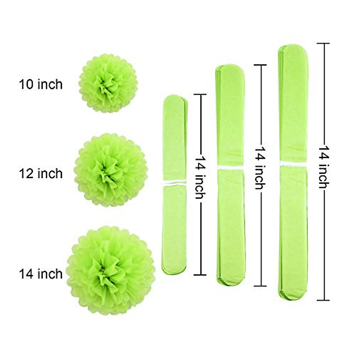 Livder Paper Flowers Bright Colorful Tissue Paper Pom Poms for Party Birthday Wedding Christmas Festive Decorations, 15 Pieces of 10, 12, 14 Inch