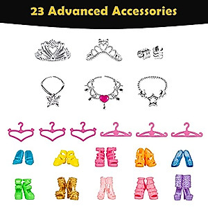 Doll Clothes and Accessories - 34 Items Unique H-Douture, 5 Party Dress, 3 Beautiful Fishtail Skirt and 3 Quality Swimsuit, Hanger Crown Necklace Bracelet Pack and 10 Shoes