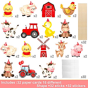 32pcs Farm Animal Centerpiece Sticks Farm Birthday Party Centerpiece Decorations Farm Theme Table Toppers for Barnyard Birthday Barn Party Baby Shower Supplies