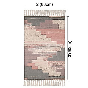 HiiARug Tufted Cotton Area Rug 2'x3' Hand Woven Cotton Rugs with Tassel Boho Area Runner Rugs Throw Rugs for Living Room,Hallway, Entryway, Bathroom,Laundry Room