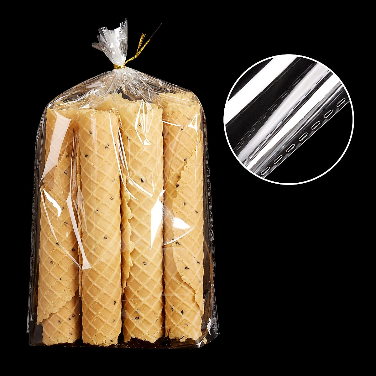 PVWSG GAULUPUE 100Pcs 8"x 11" Bottom Gusset Bags, Clear Cello Cellophane Plastic Treat Goodie Bags with Twist Ties for Gift Wrapping, Decorations, and Food Storage