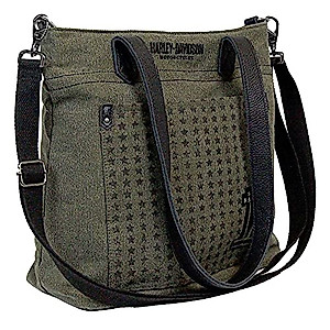 Harley-Davidson Women's Embroidered #1 Logo Distressed Denim Tote Bag - Olive