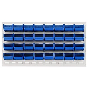 Quantum Storage QLP-3619HC-210-32BL Oyster White Louvered Panels Complete Package with Bins, 36" L X 19" H, Blue