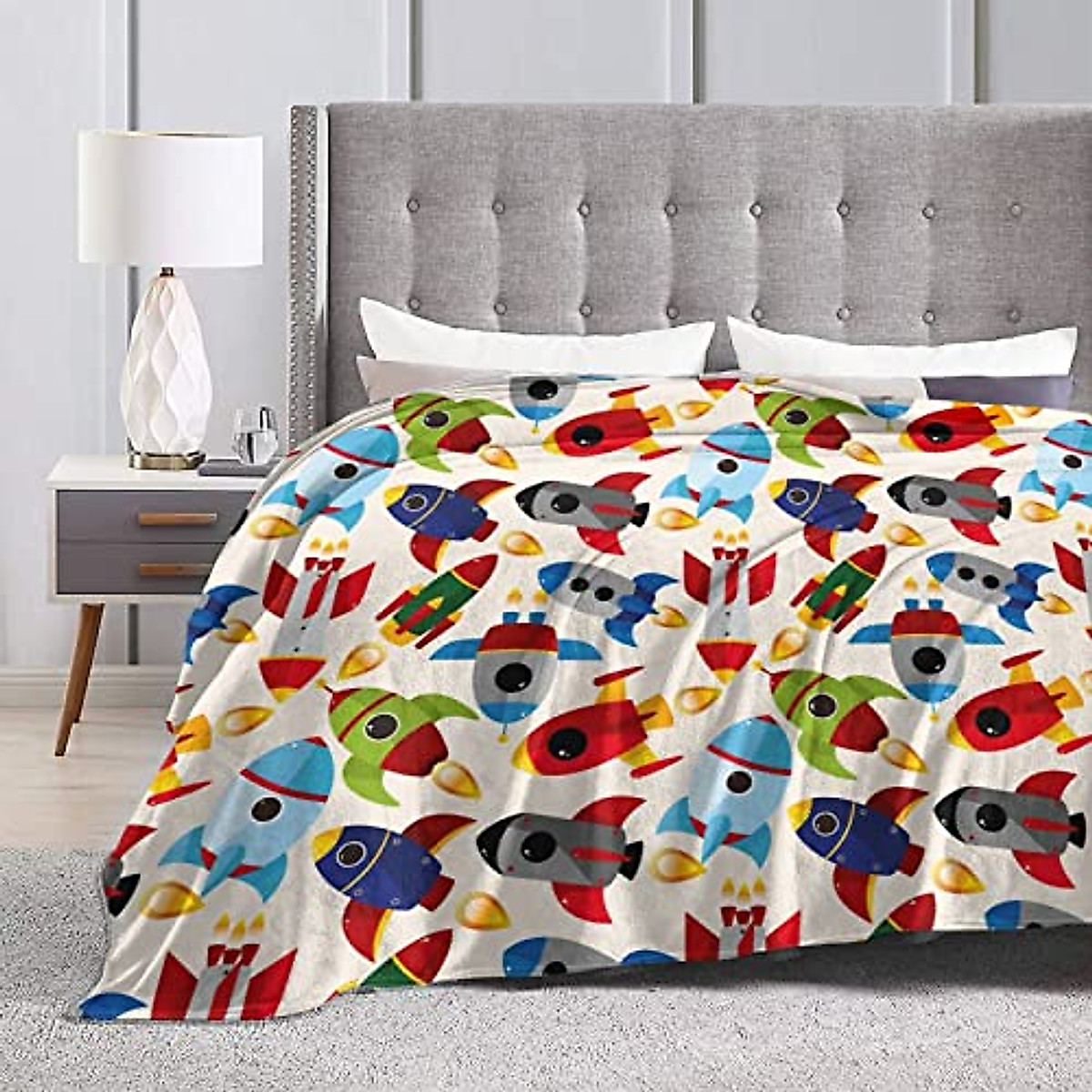 ALYYDFF Creative Aerospace Spaceship Cartoon Cute Flannel Fleece Blanket Lightweigh Throw Blankets for Kids for Couch Bed Sofa Cover 80"x60"