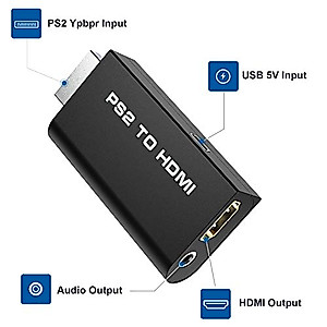 Rybozen PS2 to HDMI Converter Adapter, PS2 to HDMI Video Converter with 3.5mm Audio Output Cable for HDTV HDMI Monitor AV to HDMI Signal Transfer Adapter, Supports All Playstation 2 Display Modes