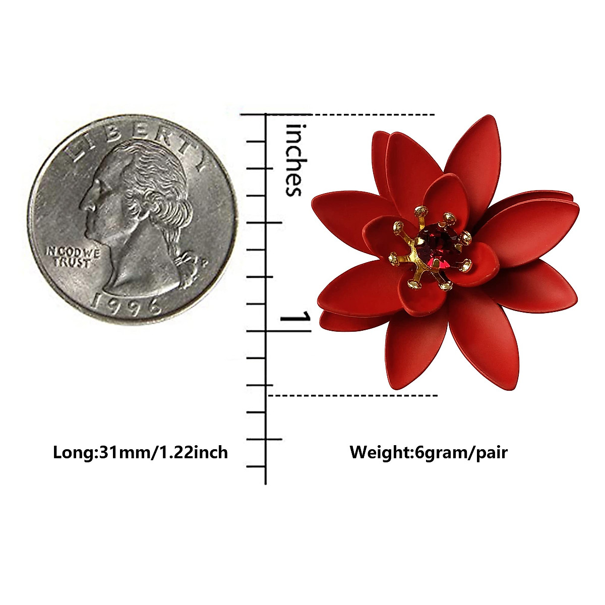Chic Cute Boho Matte Flower Statement Stud Earrings with Gold Flower Bud for Women Sister Mom Lover and Friends (Red 13)