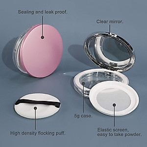 longway Loose Powder Compact Container Empty Portable Plastic DIY Makeup Powder Case, 5g Slim Powder Box with Powder Puff,Mirror and Elasticated Net Sifter (2pcs,pink+sliver)