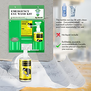 CGOLDENWALL Eye Wash Station Portable Eye Wash Kit for Emergency, Wall Mounted Eyewash Station, 16.09oz Capacity per Bottle, with Mirror & Emergency Sign, Safety Material, NO Solution