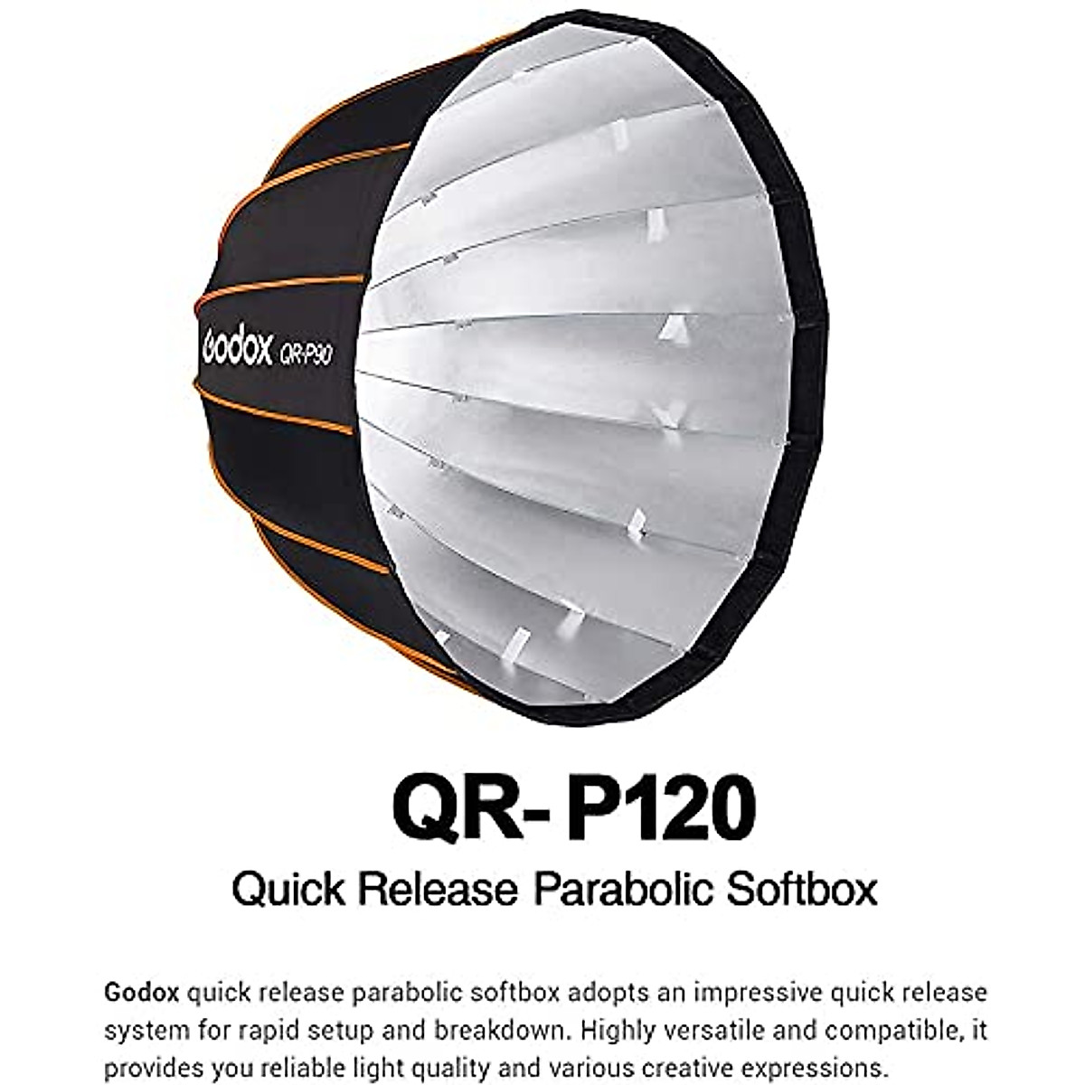 Godox QR-P120 47 Inch Parabolic Softbox Bowens Mount, Quick-Setup Quick-Folding, with Front & Inner Diffuser and Carrying Bag for Godox SL60W VL150 UL150 SL150II SZ150 and Other Bowen Mount Lights…