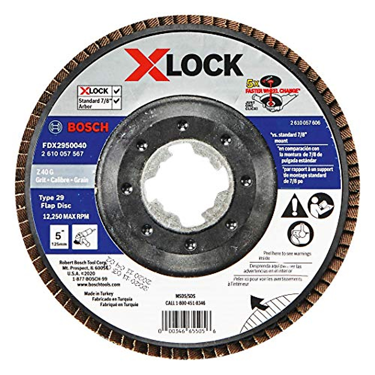 BOSCH FDX2950040 1-Piece 5 In. X-LOCK Flap Disc 40 Grit Compatible with 7/8 In. Arbor Type 29 for Applications in Metal Blending and Grinding