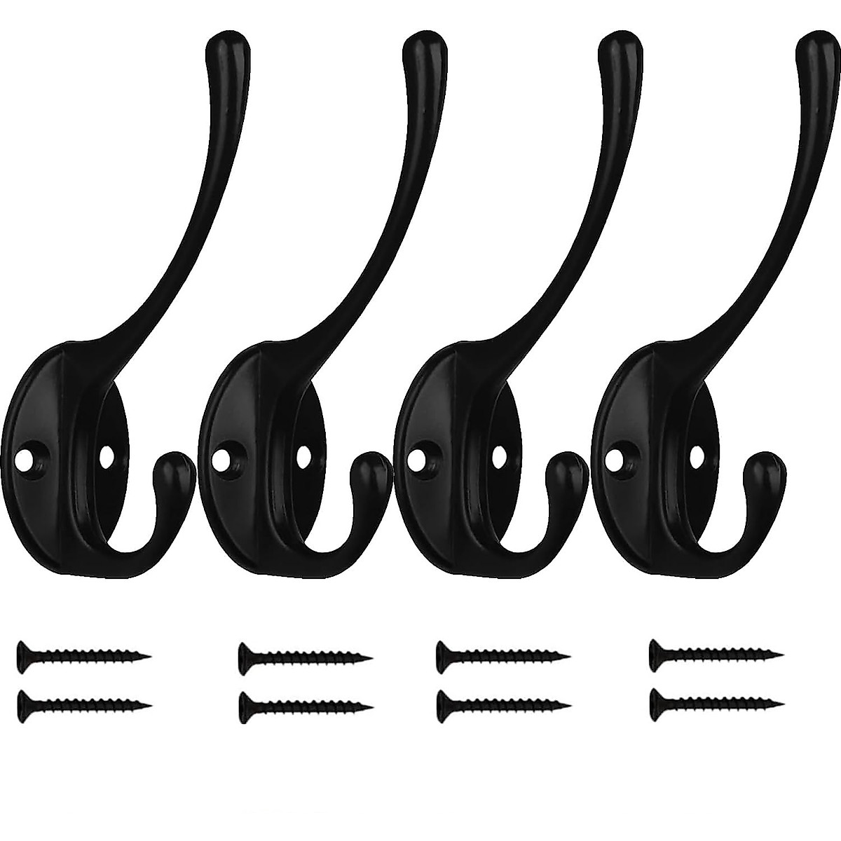 Kruodop 4Pcs Coat Hooks Wall Hooks for Hanging Heavy Duty, Wall Mounted Black Towel Hooks, Metal Single Coat Hanger with Screws Cup Retro for Coats, Handbags, Towels