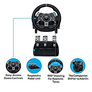 Logitech G920 Driving Force Racing Wheel and Floor Pedals, Real Force Feedback, Stainless Steel Paddle Shifters, Leather Steering Wheel Cover for Xbox Series X|S, Xbox One, PC, Mac - Black