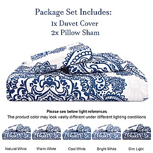 PHF Ultra Soft Paisley Duvet Cover Queen Size, Printed Bedding Set 3 Pieces, Comfy Farmhouse Pattern Duvet Cover Set with 2 Pillow Shams, Zipper Closure and 8 Ties, 90"x90", Royal Blue & White