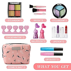 Kids Makeup Kit for Girls with Cosmetic Bag, Washable Makeup Toys for Girls 3 4 5 6 7 8 Year Old