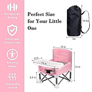 Agudan Baby Travel Booster Seat - Toddler Foldable Camping Chair | Compact Portable Baby Seat with Removable Dining Tray for Boys Girls (Pink)