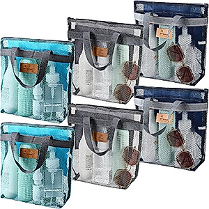 Tudomro Mesh Shower Tote Bag Caddy Quick Dry Hanging Shower for College Dorm Room Essential Large Beach Travel Games Sports Bathroom Gym Swimming (6 Pcs)