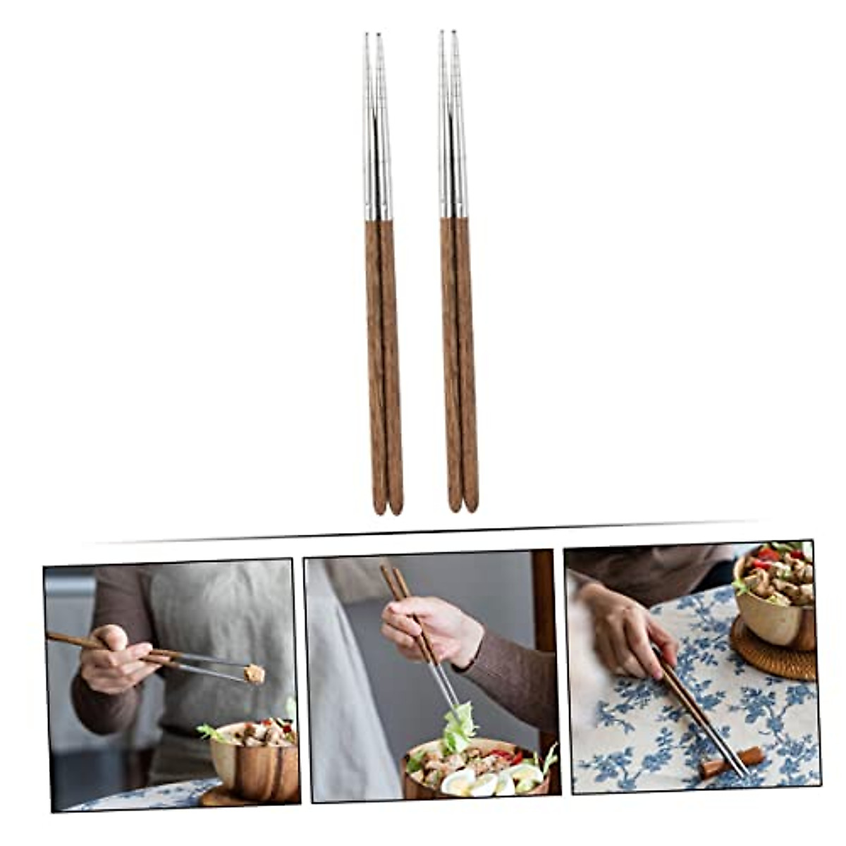 BESTonZON 2 Pairs Stainless Steel Splicing Chopsticks Metal Chopsticks Camping Dinnerware Japanese Food Chop Sticks Stainless Steel Chopsticks Table Silverware Household Flatware Home Supply