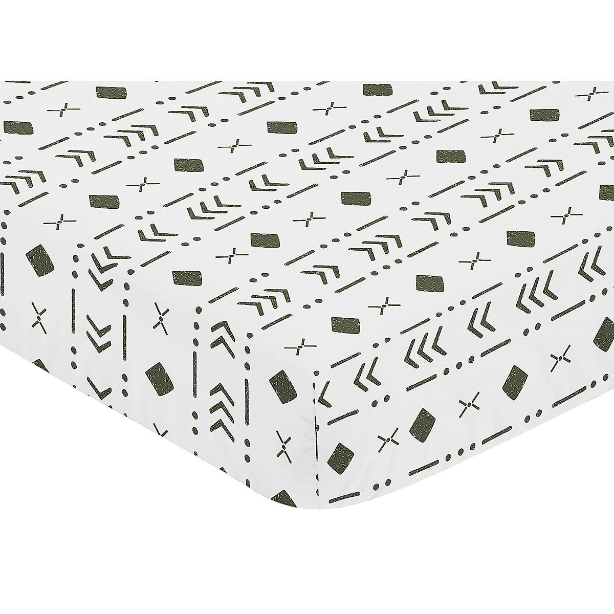 Sweet Jojo Designs White and Hunter Green Boho Tribal Mudcloth Boy or Girl Fitted Crib Sheet Baby or Toddler Bed Nursery - Woodland Bohemian Southwest Geometric Arrow Gender Neutral Aztec Mud Cloth