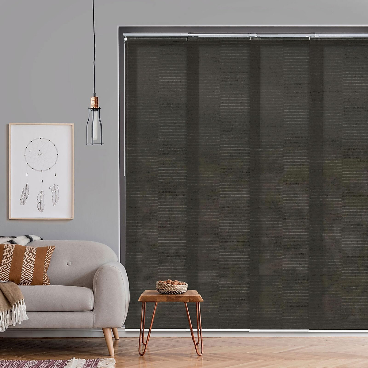 GoDear Design Adjustable Sliding Panel Track Vertical Blinds for Windows 45.8"- 86" W x 96" H, Extendable Patio Door Blinds for Sliding Door, Trimmable Fabric Panel Curtinsa, Semi-Privacy, Tea Time