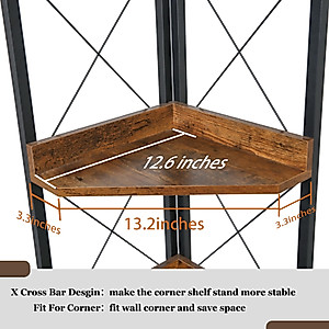 Tall Corner Shelf,Rustic Corner Cabinet,Industrial Bookcase,Freestanding Display Shelf,Storage Cabinet with Doors,Corner Plant Stand for Living Room, Home Office