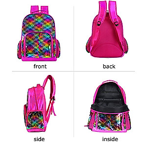 Sequin silly rainbow Backpack for girls kindergarten elementary School Backpack Kids Glitter Bookbag Mermaid Backpack sparkle reverse glitter backpack(Orchid)