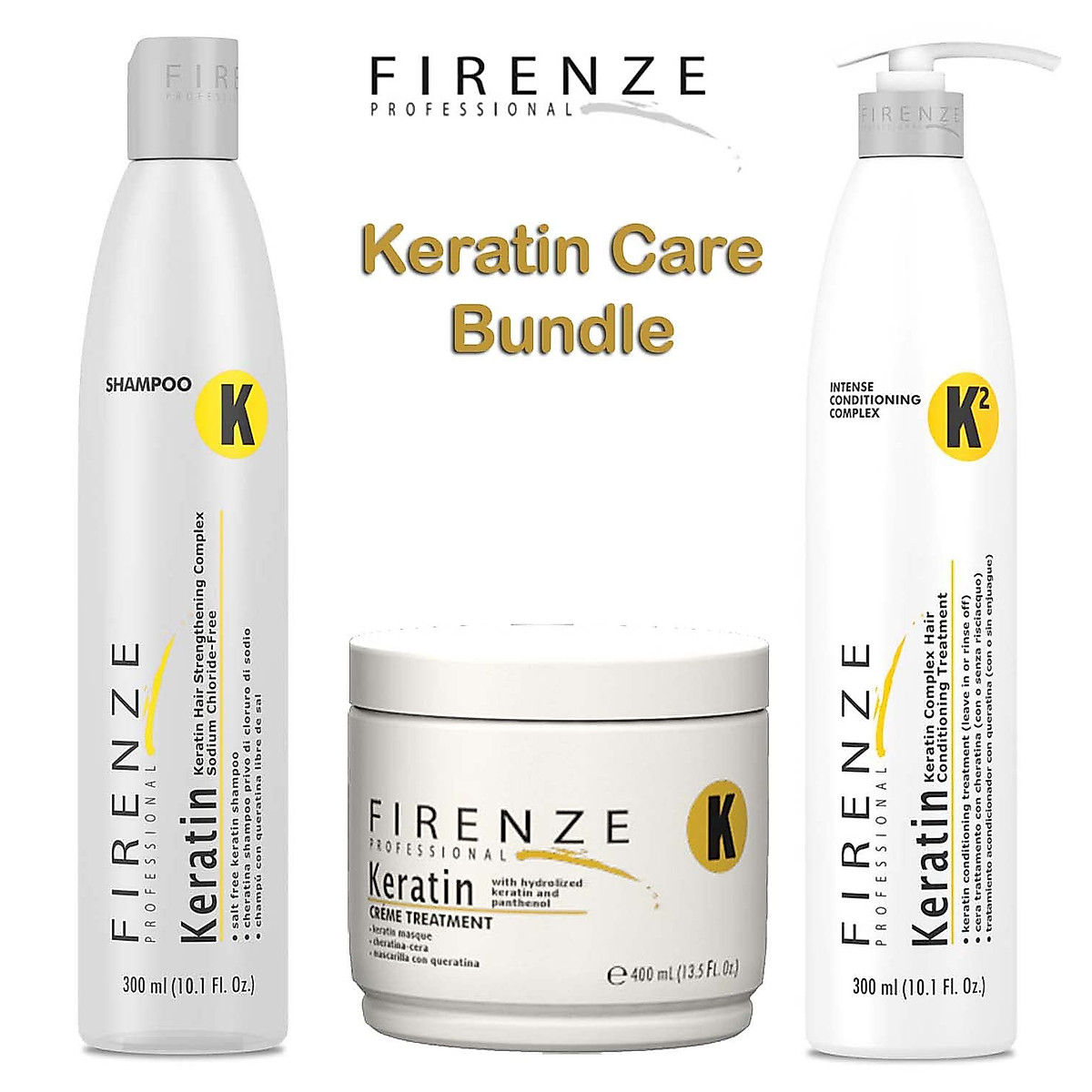 Firenze Professional Keratin Care Bundle - Keratin Shampoo, Intense Conditioner and Keratin Mask Treatment Pack with Free Red Gift Bag