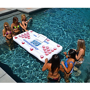 GoPong Original Pool Party Barge Floating Beer Pong Table with Cooler and Cup Holders