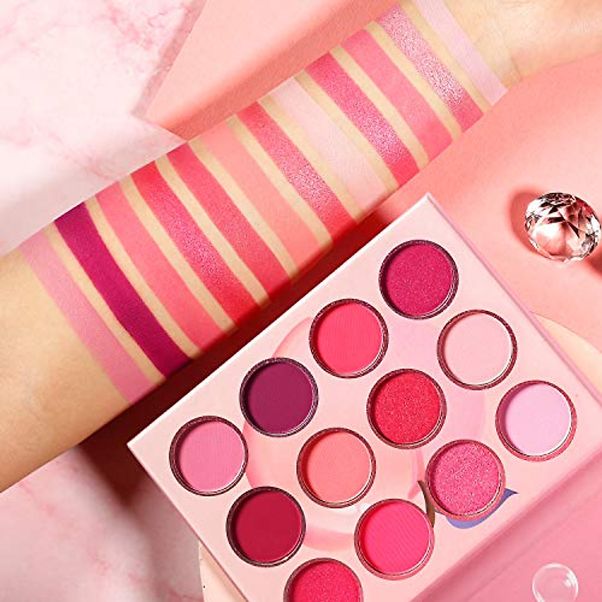 ecofavor Pink Eyeshadow Palette,Professional Matte Shimmer Metallic 12 Shades, Eyes Shadows Makeup Pallet, High Pigmented Waterproof Small and Cute Makeup Pallete