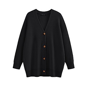 LILLUSORY Women Oversized Cardigan Sweater Fall Outfits Cloth Fashion 2024 V Neck Long Cashmere Knit Button Front Trendy Tops Black