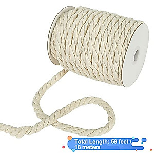 Tenn Well 8mm Macrame Cord, 59 Feet 3Ply Twisted Craft Cotton Rope Thick Nautical Rope for Crafts, Wall Hangings, Plant Hangers, Knotting, Rope Basket Making (Beige)