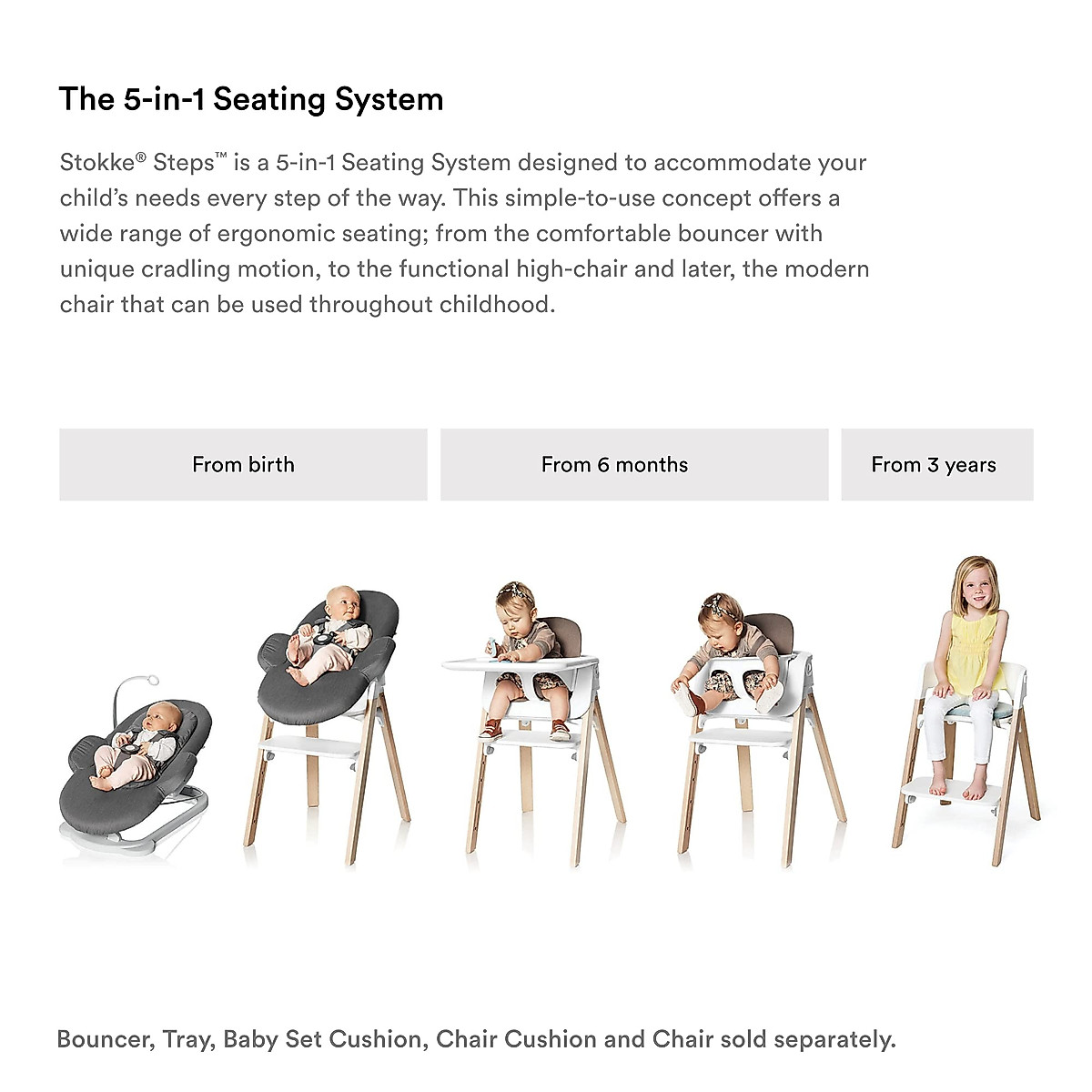 Stokke Steps Baby Set, Black - Transform Stokke Steps Into Comfortable High Chair - Suitable for Baby from 6 Months - Includes 5-Point Safety Harness - Tool Free, Adjustable & Ergonomic