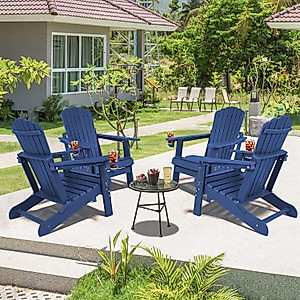Mguio Folding Adirondack Chairs Set of 2, Fire Pit Chairs, Plastic Adirondack Chairs Weather Resistant with Cup Holder, Composite Adirondack Chairs, HDPE Adirondack Chairs Outdoor