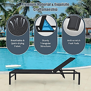 Yoneesn Pool Lounge Chair, Aluminum Outdoor Lounge Chair Set of 2 with Adjustable 5-Position Recliner and Lay Flat Patio Chaise Lounge for Patio, Beach, Pool... (L80.7 x W28.1 x H15)
