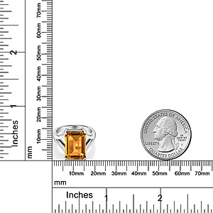 Gem Stone King 925 Sterling Silver Yellow Citrine Solitaire Engagement Ring For Women (8.20 Cttw, Emerald Cut 14X10MM, Gemstone Birthstone, Available 5,6,7,8,9) (Size 6)
