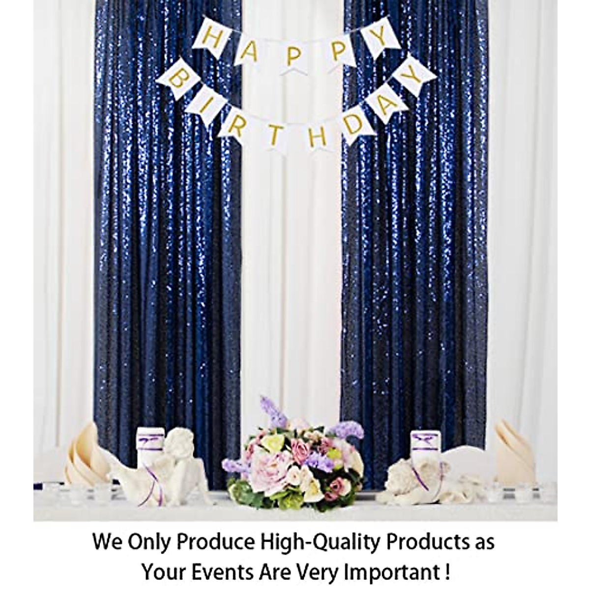 Sparkle Backdrop Curtain Navy Blue 2 Panels Set Sequin Photo Backdrop 2FTx8FT Sequin Backdrop Curtain Pack of 2-1220S