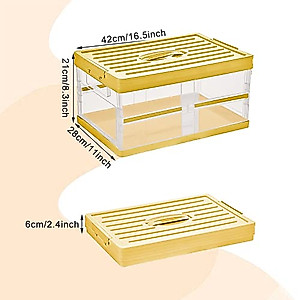 WWahuayuan Foldable Storage Bin With Lid, Collapsible Plastic Storage Box, Stackable Clear Storage Case with Handle for Home/Office/Car/Kitchen (Yellow)