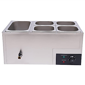Electric Bain Marie, 600W 5-Pan Commercial Portable Steam Table Food Warmer, 20Qt Stainless Steel Canteen Buffet Warmer Electric Food Warmers and Servers for Parties, Buffets, Hotels
