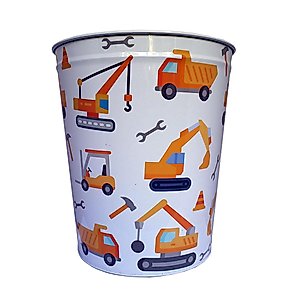 Construction Trucks Waste Basket Trash Can Bin - Kids Bath Bathroom Bedroom