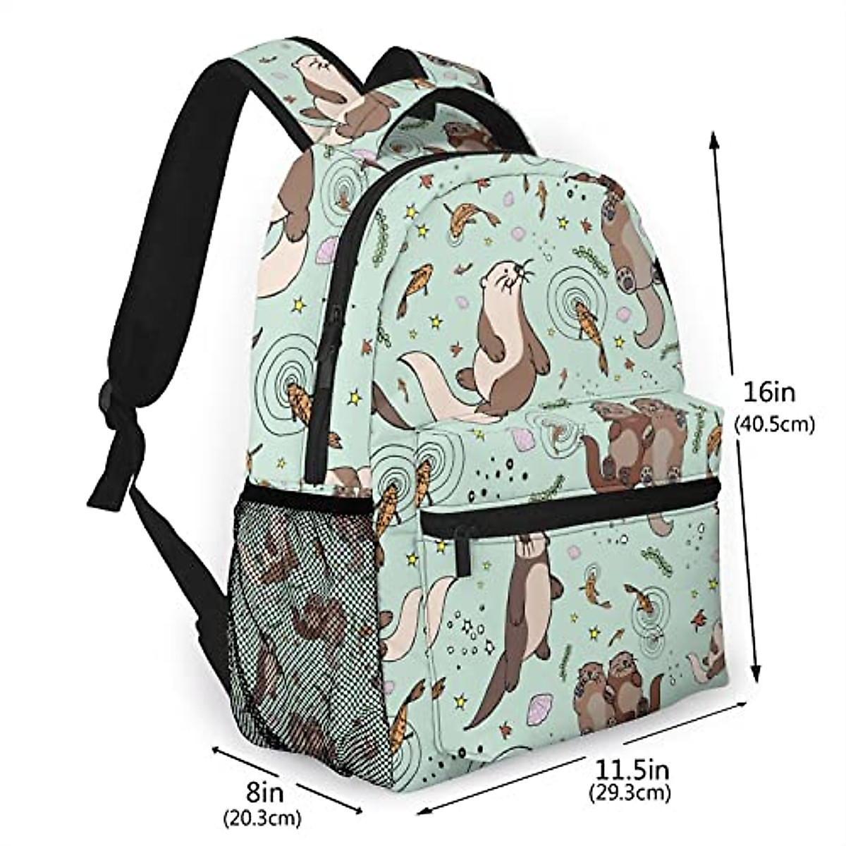 THEEND Student Backpacks 15.6 Inch Laptop Otters Print Student School Book Bag Travel Hiking Camping Daypack