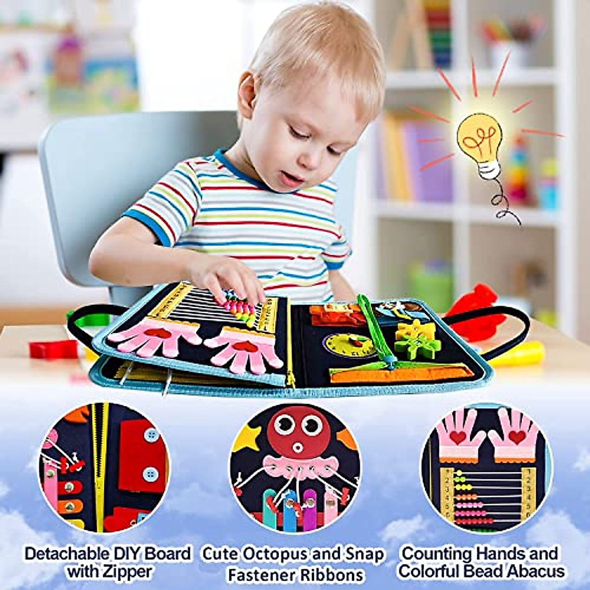 Gojmzo Busy Board Montessori Toys for 1 2 3 4 Year Old Boys & Girls Gifts, Sensory Toys for Toddlers 1-3, Autism Educational Travel Toys, Preschool Activities Learning Alphabet Count Fine Motor Skills