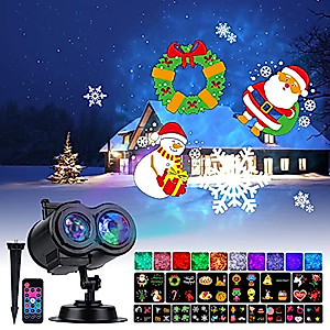Christmas Projector Lights Outdoor - 2-in-1 3D Ocean Wave & Patterns LED Landscape Holiday Night Lights Waterproof with RF Remote Control Timer for Halloween Xmas Party Garden Decorations
